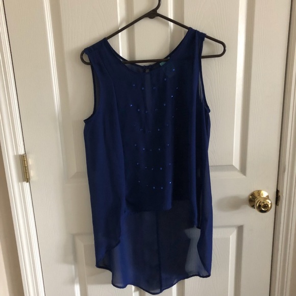 h.i.p. | Tops | Hip Blue High Low Sheer Sparkly Top | Poshmark
